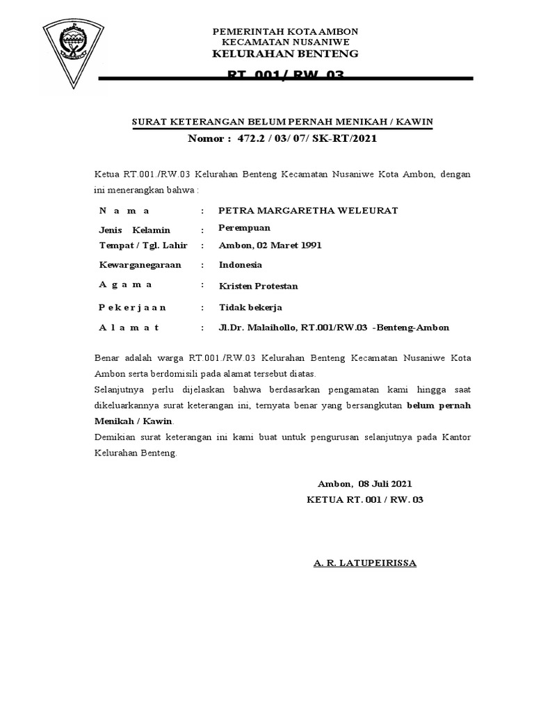 Blangko Surat Keterangan RT | PDF