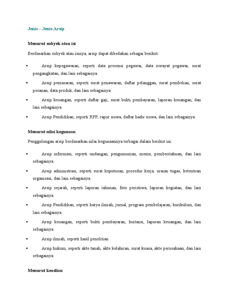 Panduan Jenis Arsip dan Klasifikasinya | PDF