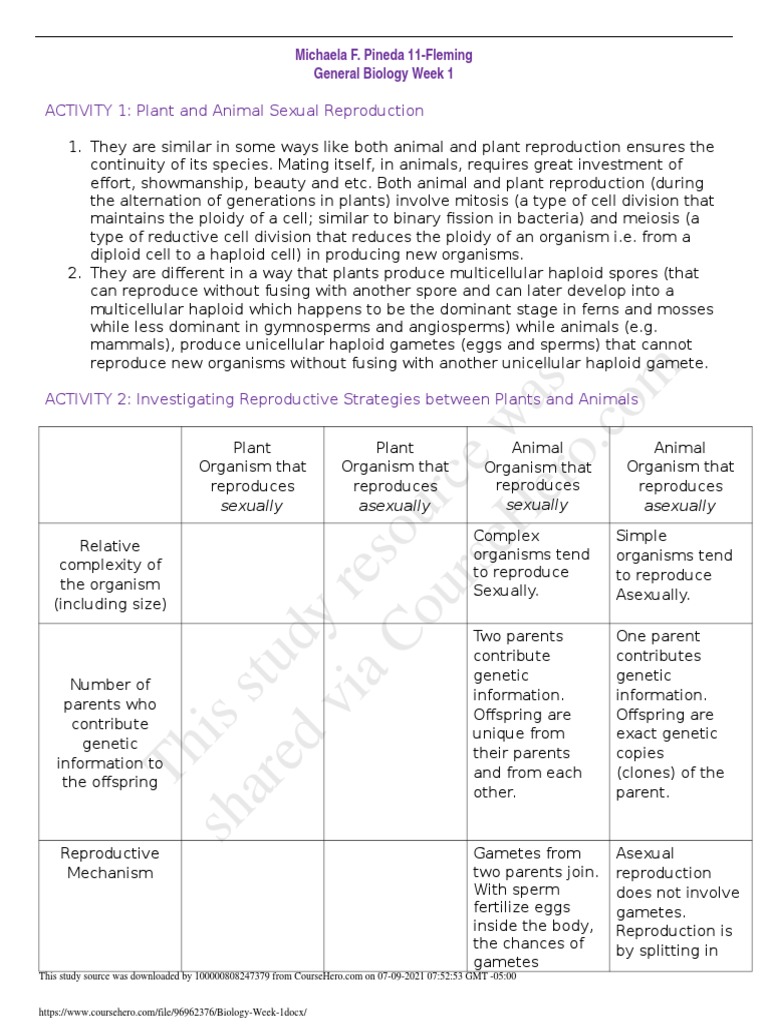 This Study Resource Was: ACTIVITY 1: Plant and Animal Sexual ...