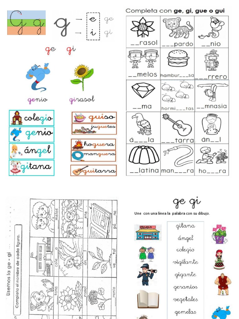 Palabras con ge y gi para niños | PDF