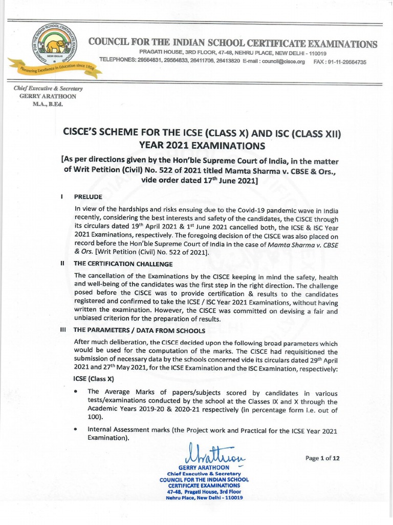 Cisce Scheme Icse and Isc | PDF