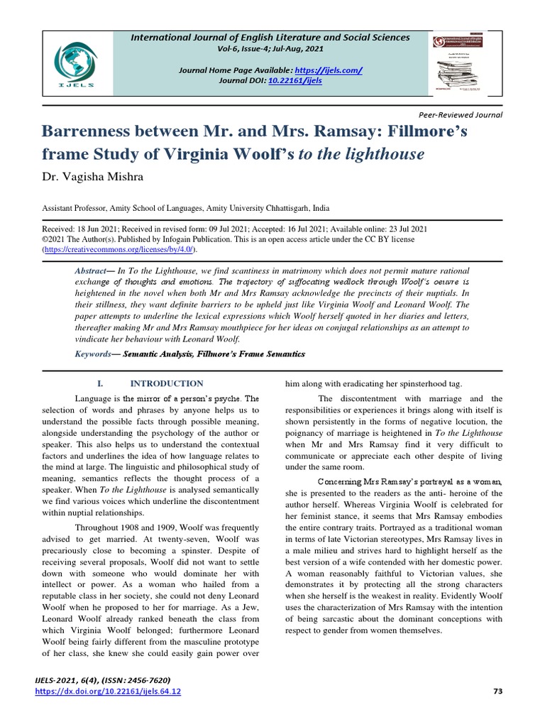 Barrenness Between Mr. and Mrs. Ramsay: Fillmore's Frame Study of ...