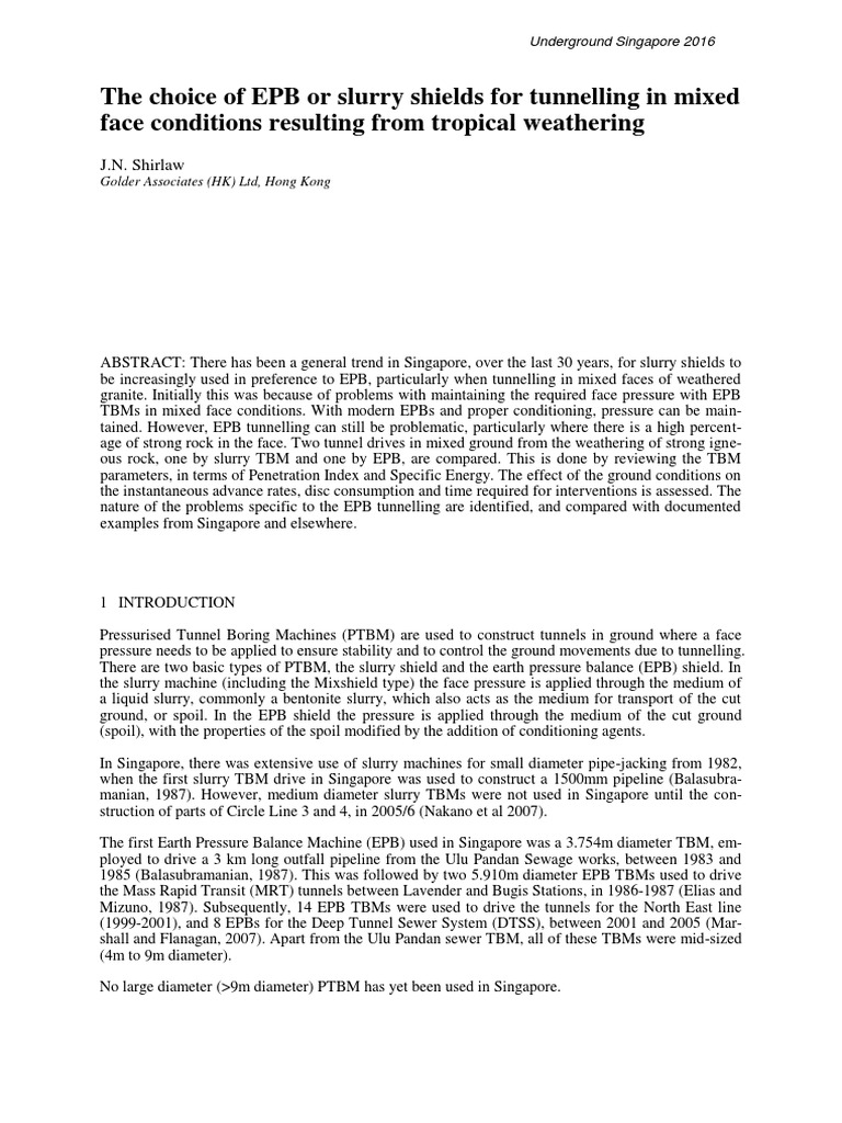 The Choice of EPB or Slurry Shields For Tunnelling in Mixed Face ...