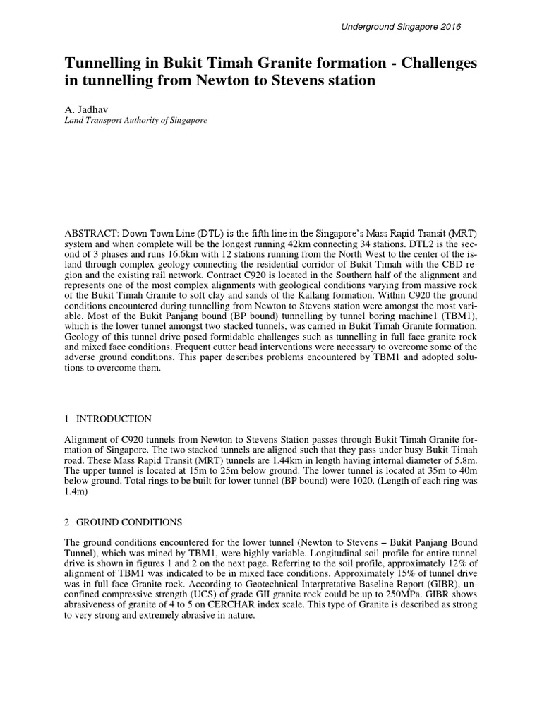 Tunnelling in Bukit Timah Granite Formation - Challenges in Tunnelling ...