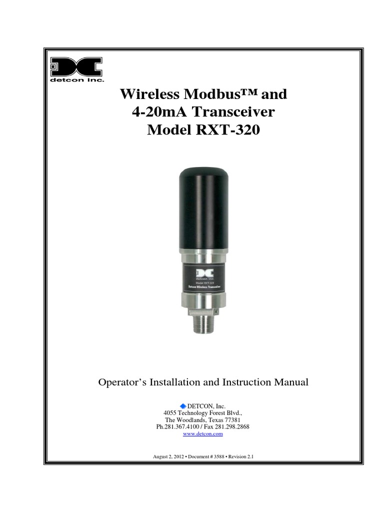 Wireless Modbus™ and 4-20ma Transceiver Model RXT-320: Operator's ...