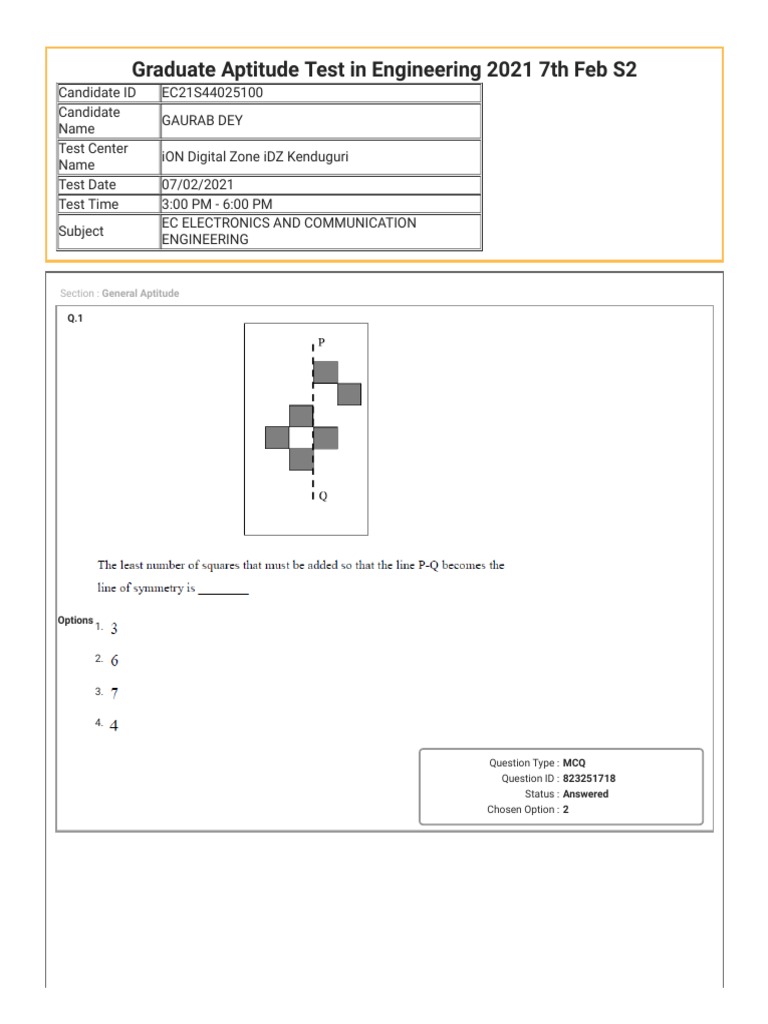 Graduate Aptitude Test in Engineering 2021 7th Feb S2 | PDF ...