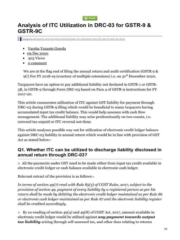 ITC Utilization in DRC-03 For GSTR-9 Amp GSTR-9C | PDF | Debits And ...