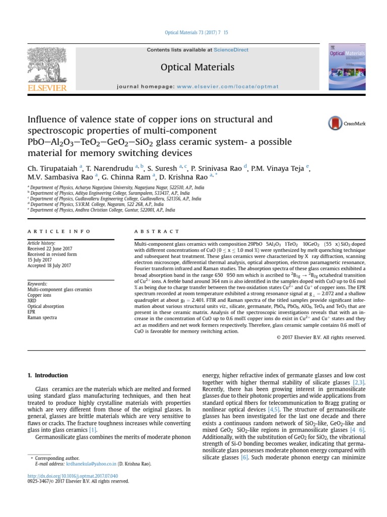 PbO Al2O3 TeO2 GeO2 SiO2 CuO | PDF | Raman Spectroscopy | Glasses