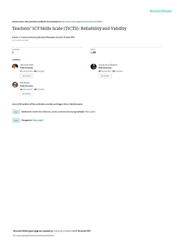 Teachers' ICT Skills Scale (TICTS) : Reliability and Validity | PDF ...