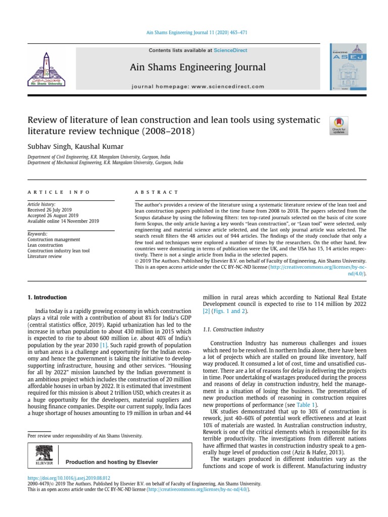 Ain Shams Engineering Journal: Subhav Singh, Kaushal Kumar | PDF | Lean ...