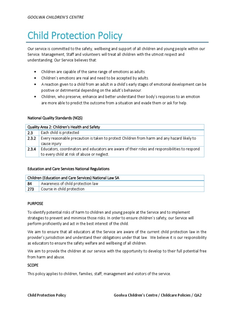 Goolwa Childrens Centre Child Protection Policy 2017 | PDF | Child ...
