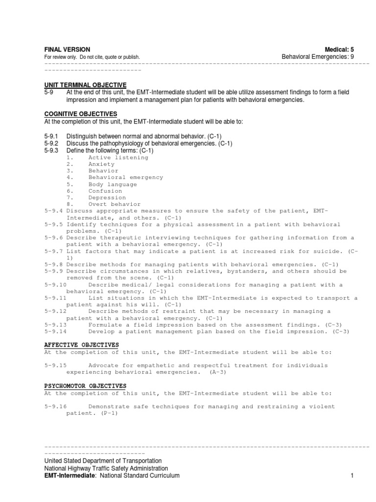 5-09 Medical - Behavioral Emergencies | PDF | Mental Disorder | Violence