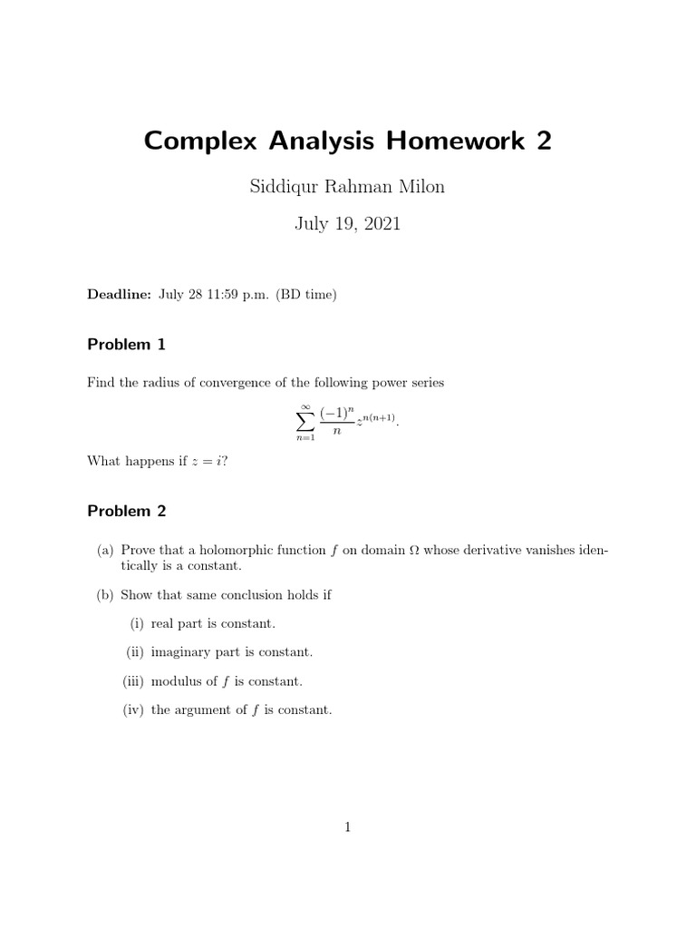 HW# 2 | PDF | Holomorphic Function | Complex Analysis
