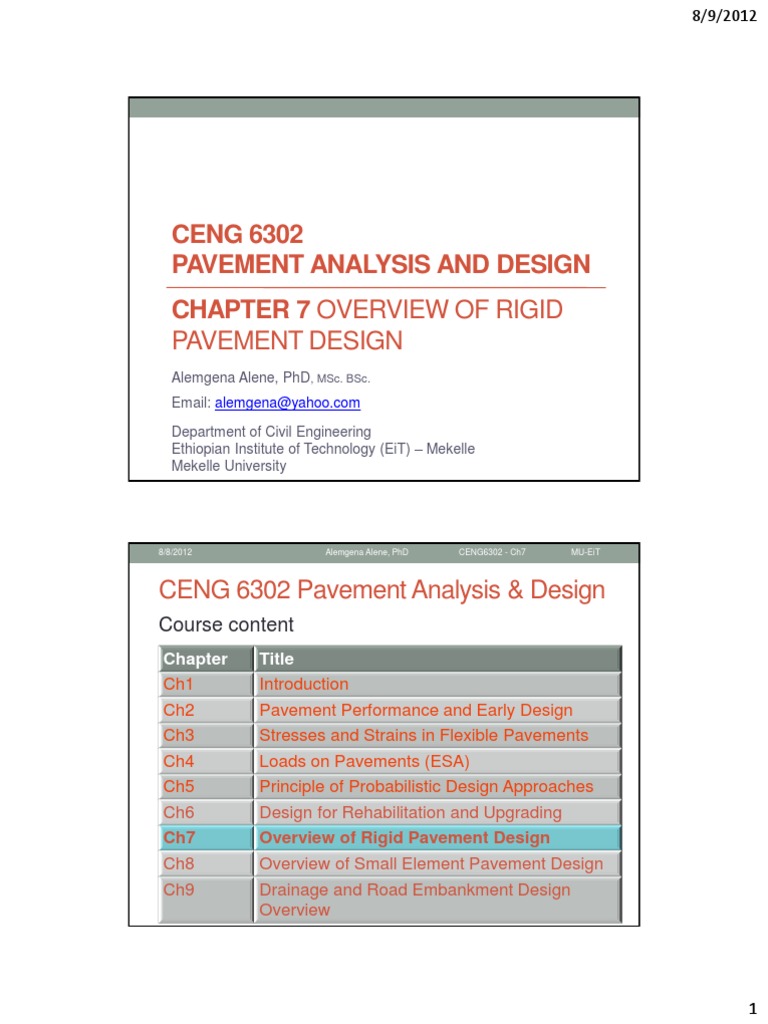 CENG 6302 Ch7 Overview of Rigid Pavements | PDF | Road Surface | Concrete