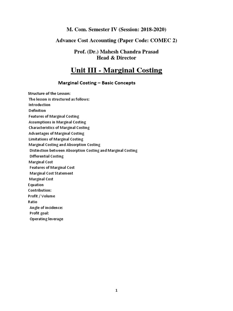 Marginal Costing Concepts Explained | PDF | Financial Accounting | Management Accounting