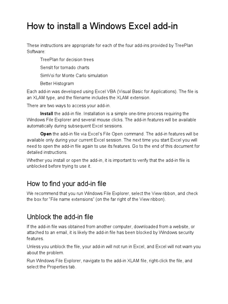 How To Install A Windows Excel Add-In | PDF | Microsoft Excel ...