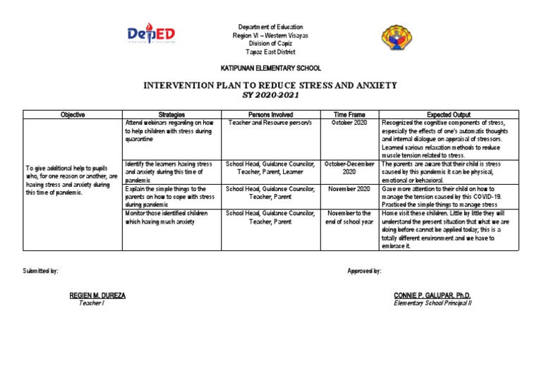Intervention Plan To Reduce Stress and Anxiety | PDF | Stress (Biology ...