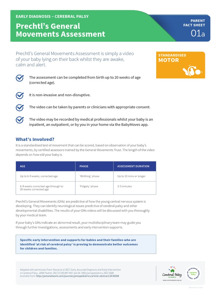 EARLY DIAGNOSIS - CEREBRAL PALSY Prechtl's General Movements Assessment ...
