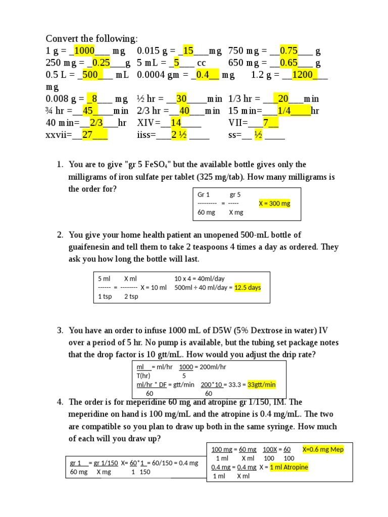 Convert Dosage Calculations | PDF | Dose (Biochemistry) | Chemistry
