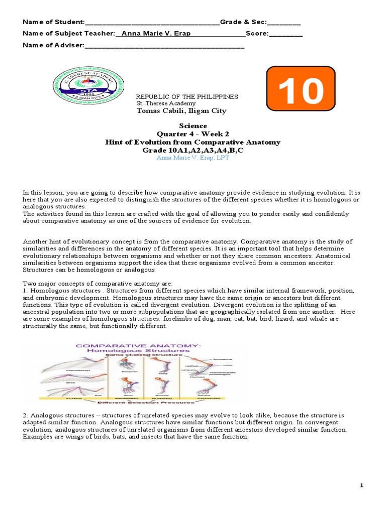 Comparative anatomy evidence for evolution | PDF | Homology (Biology ...