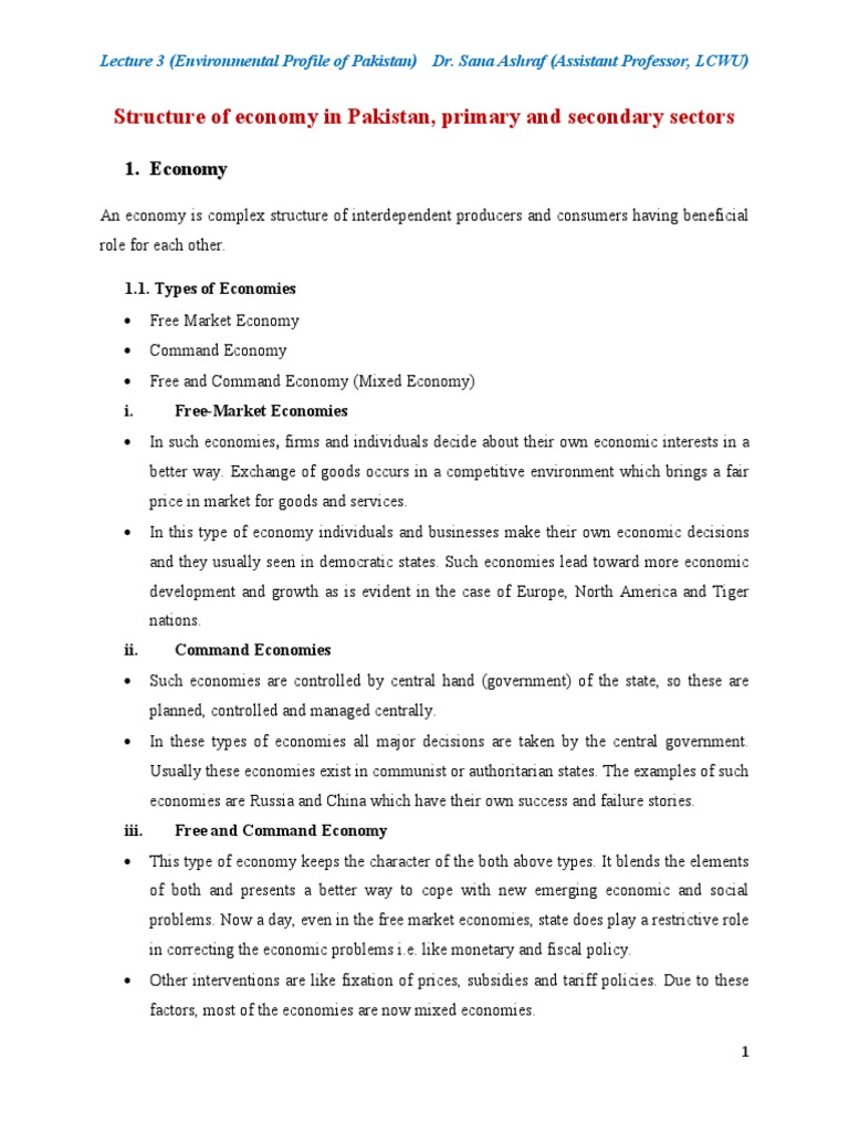 Structure of Economy in Pakistan, Primary and Secondary Sectors | PDF ...