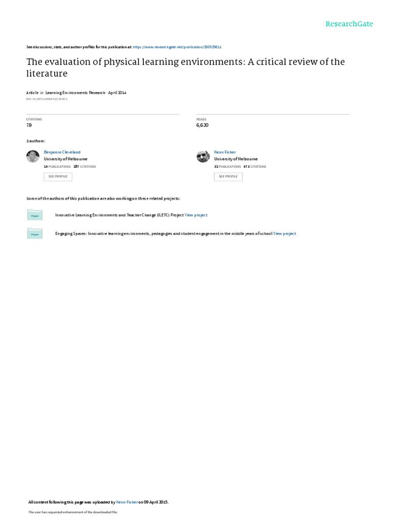 The Evaluation of Physical Learning Environments: A Critical Review of ...