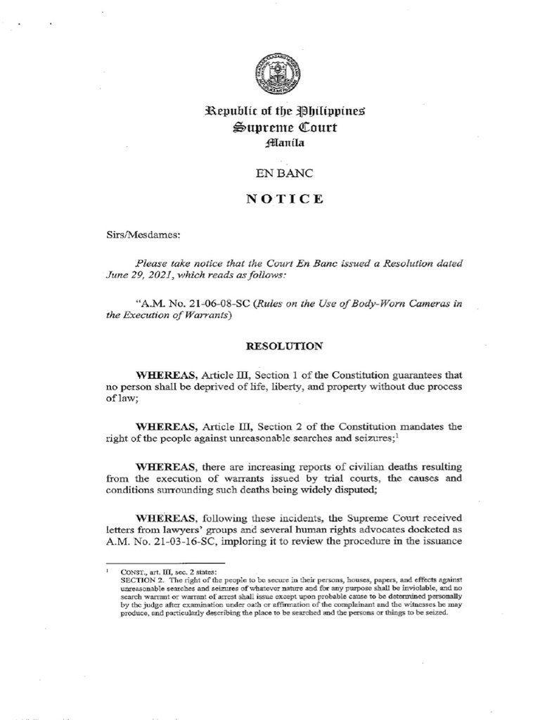 A.M. No. 21-06-08 SC Rules On The Use of Body Worn Cameras in The ...