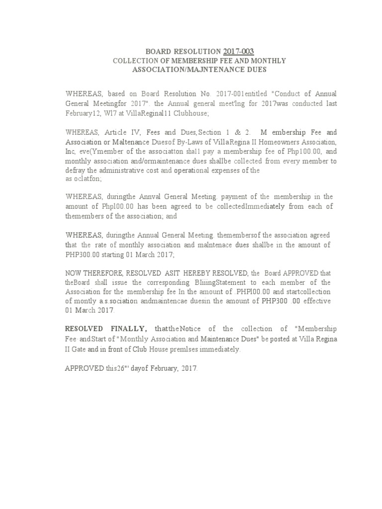 Membership Fee and Dues Resolution 2017 | PDF