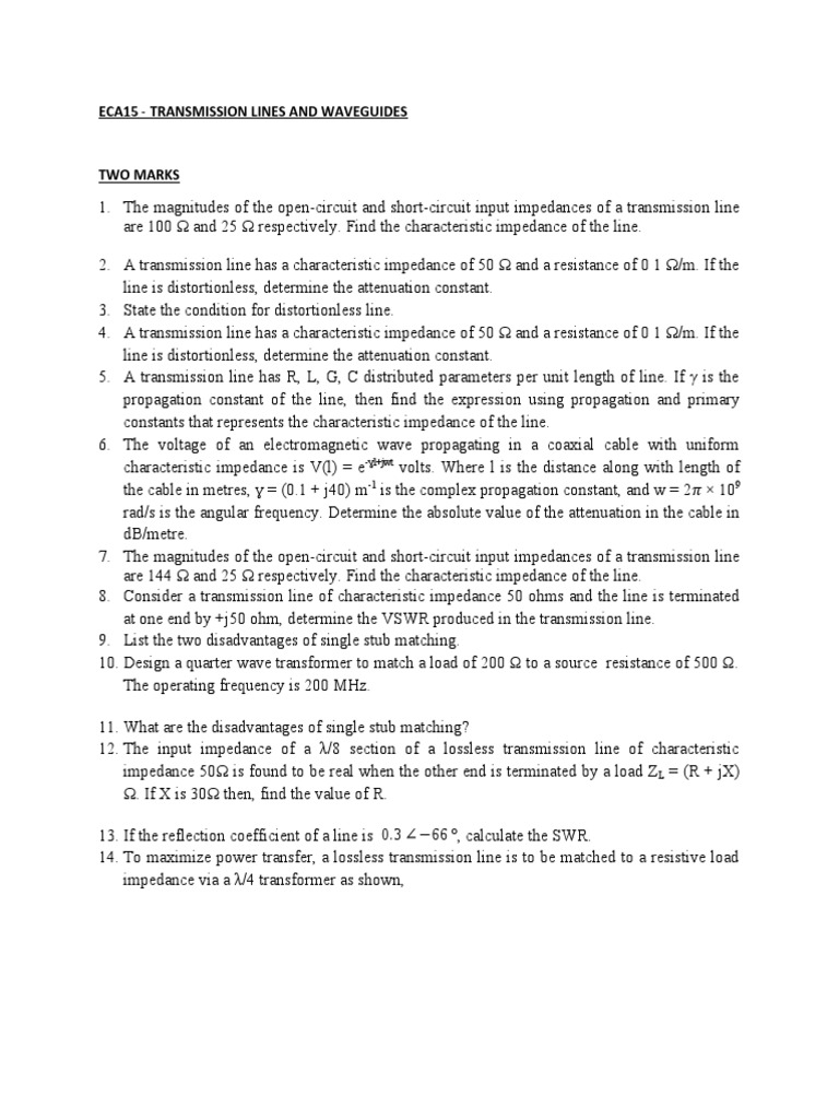 Transmission Lines and Waveguides Question Bank | PDF | Transmission ...