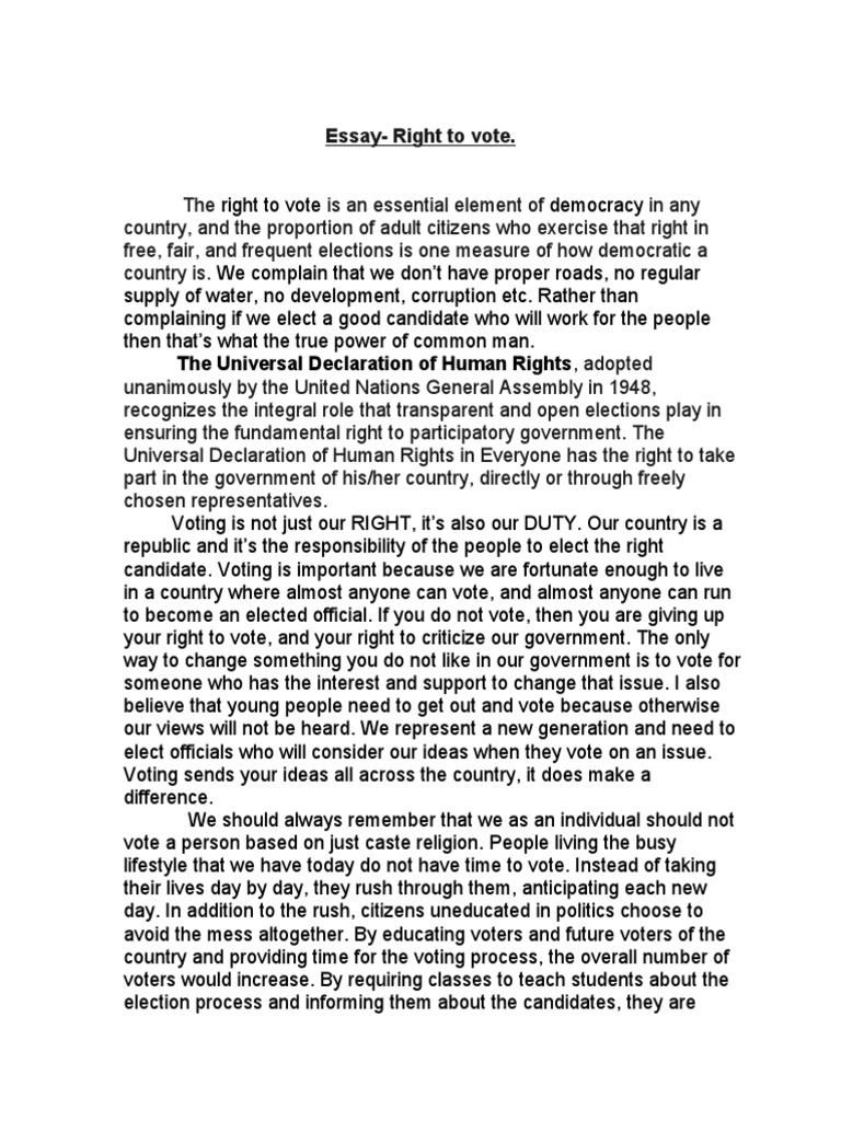Essay-Right To Vote | PDF | Elections | Voting