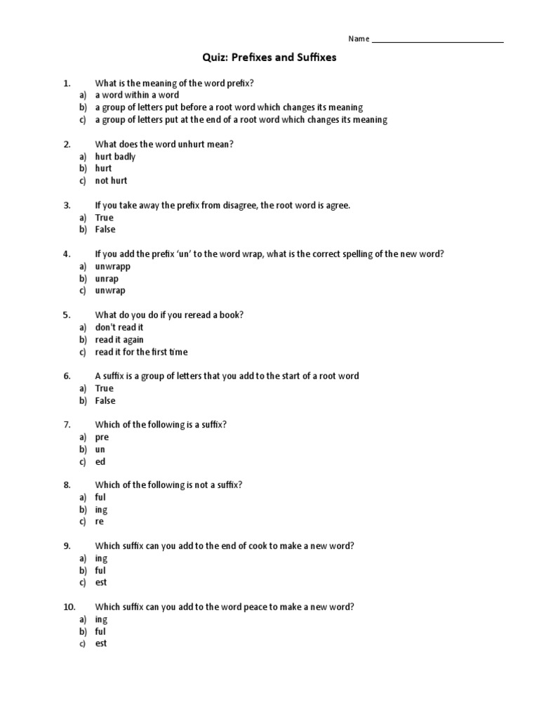 Prefix Suffix Assessment | PDF