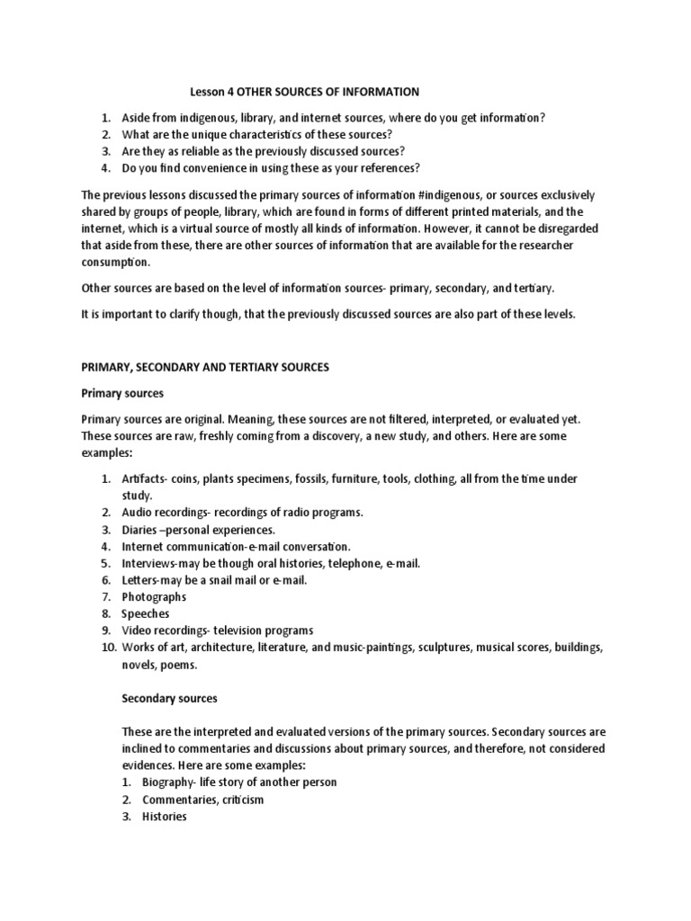 Other Sources of Information | PDF | Primary Sources | Communication