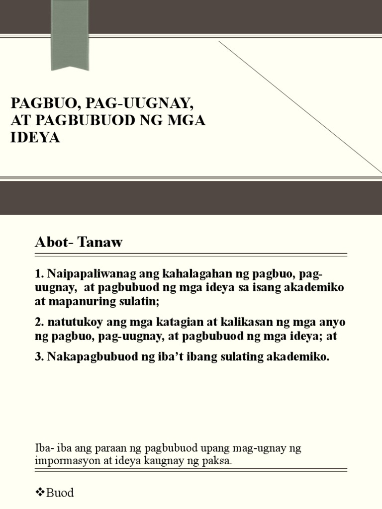 Pagbuo, Pag-Uugnay, at Pagbubuod NG Mga Ideya | PDF