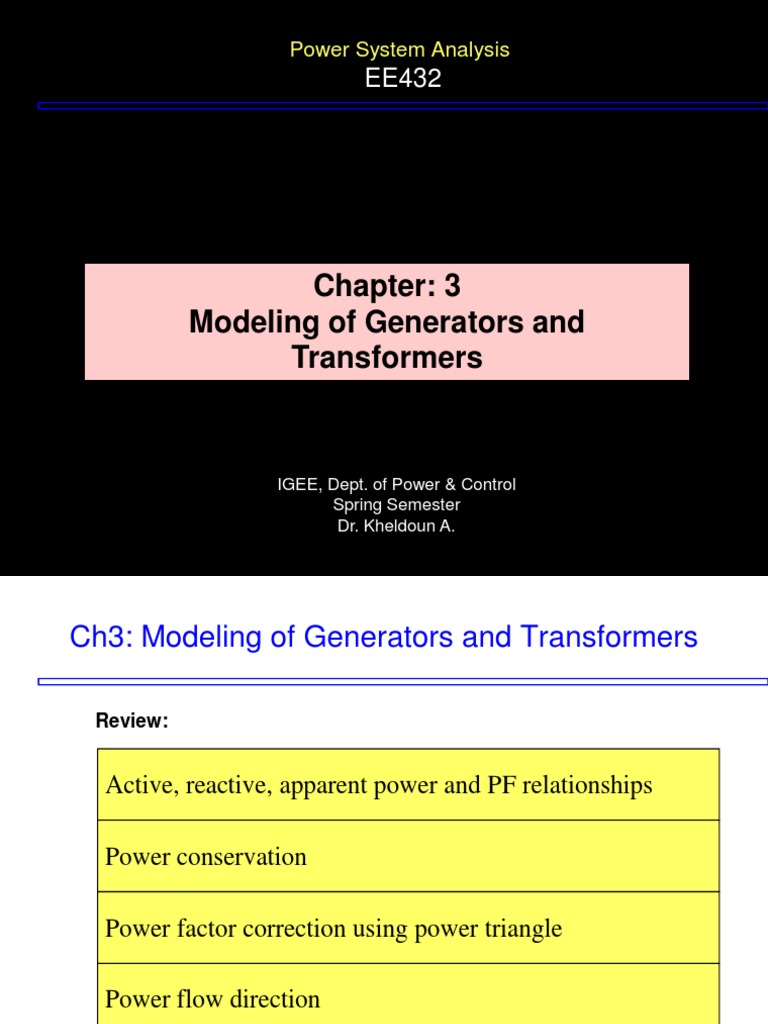 Lecture 04 - Chap 3 Modeling of Generators and Transformers | PDF ...