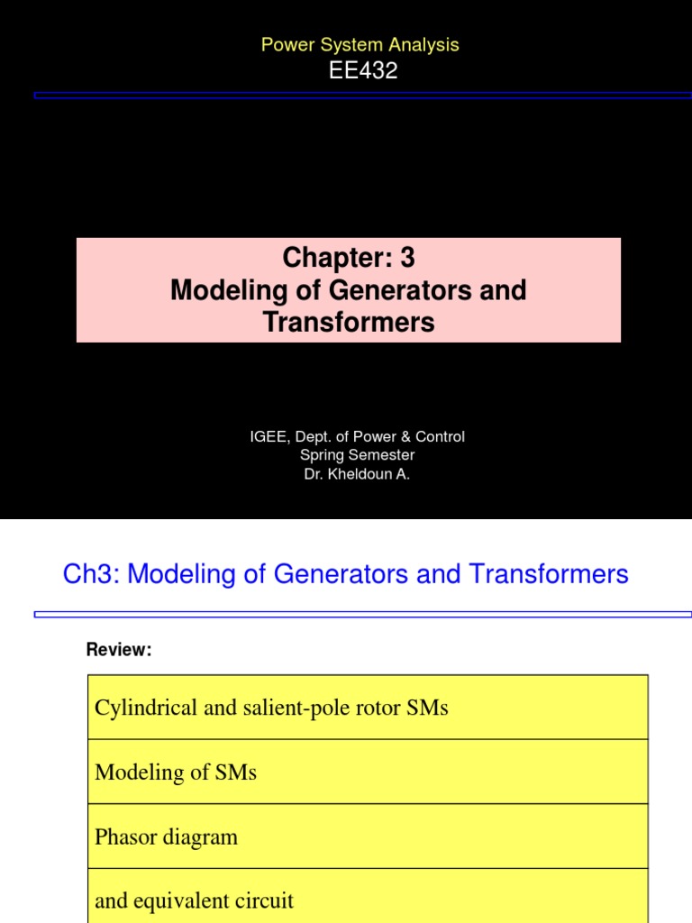 Lecture 05 - Chap 3 Modeling of Generators and Transformers | PDF ...