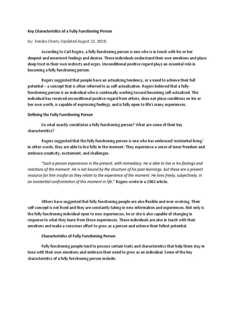 Characteristics of a Fully Functioning Person | PDF | Feeling | Self ...