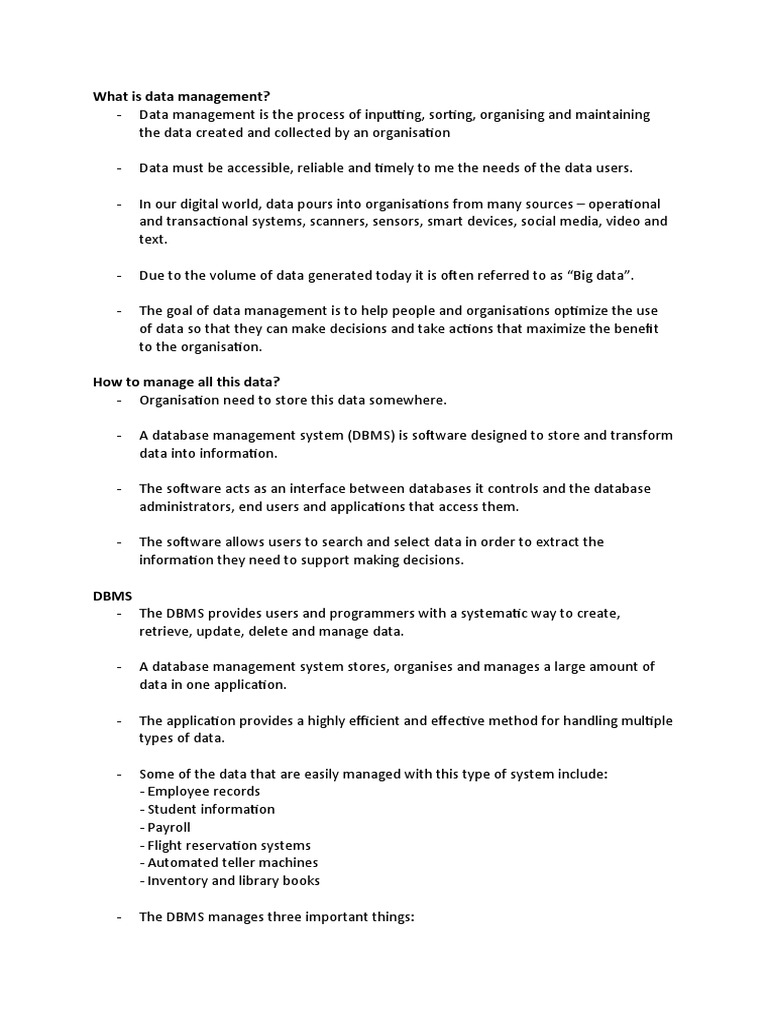 Data Management Notes | PDF | Databases | Data