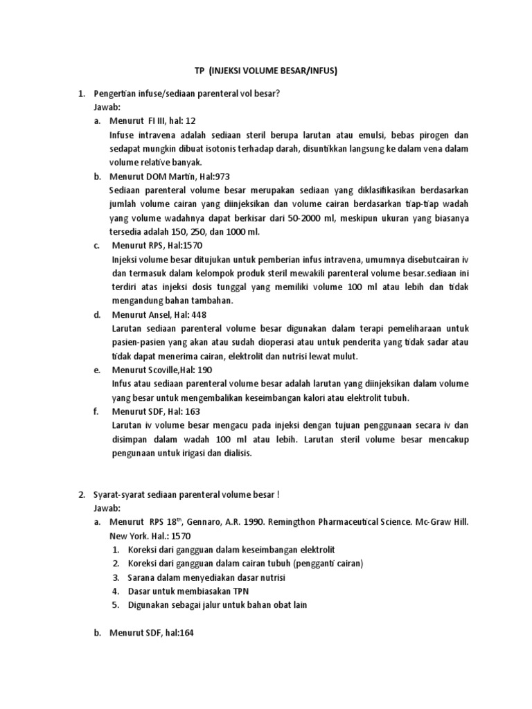 TP (Injeksi Volume Besar/Infus) | PDF | Pengembangan Diri | Kesehatan ...