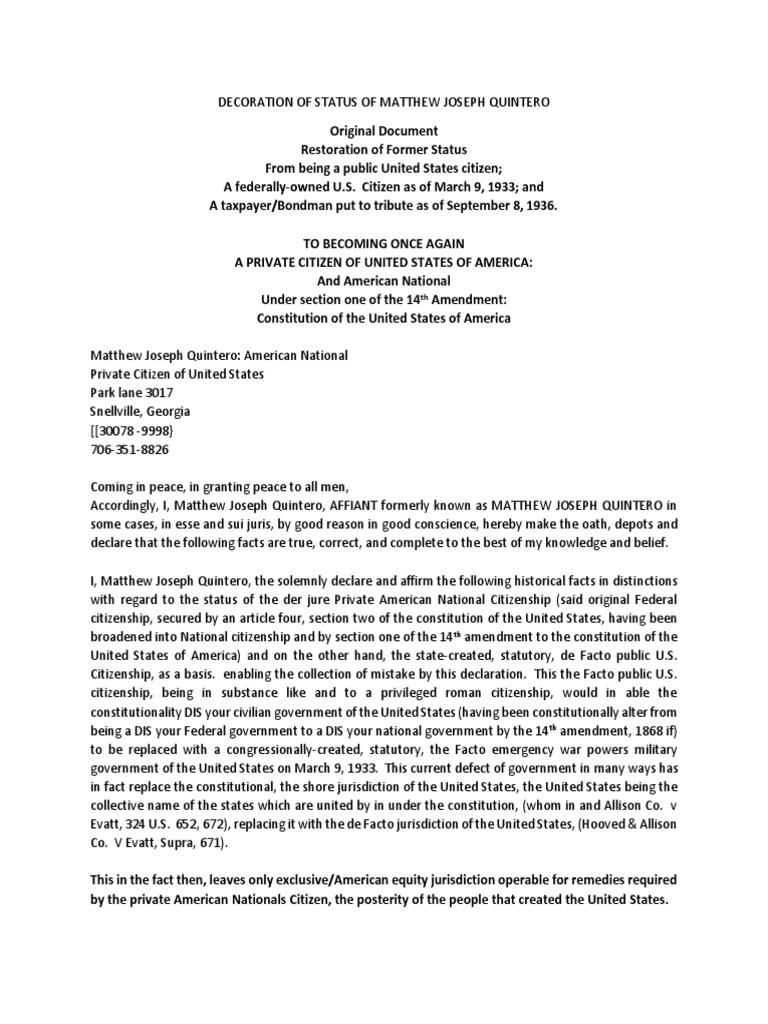 Restoration of Matthew Joseph Quintero's Status | PDF | Citizenship Of ...
