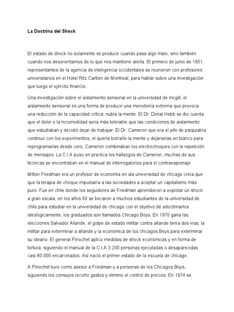 La Doctrina Del Shock ' HISTORIA | PDF | Política (general) | Economía ...
