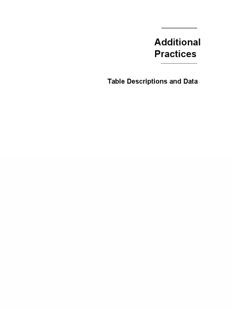 Additional Practices: Table Descriptions and Data | PDF