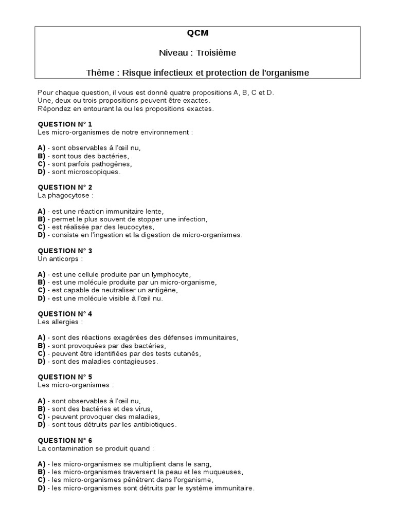 QCM Immu | PDF | Système immunitaire | Globule blanc