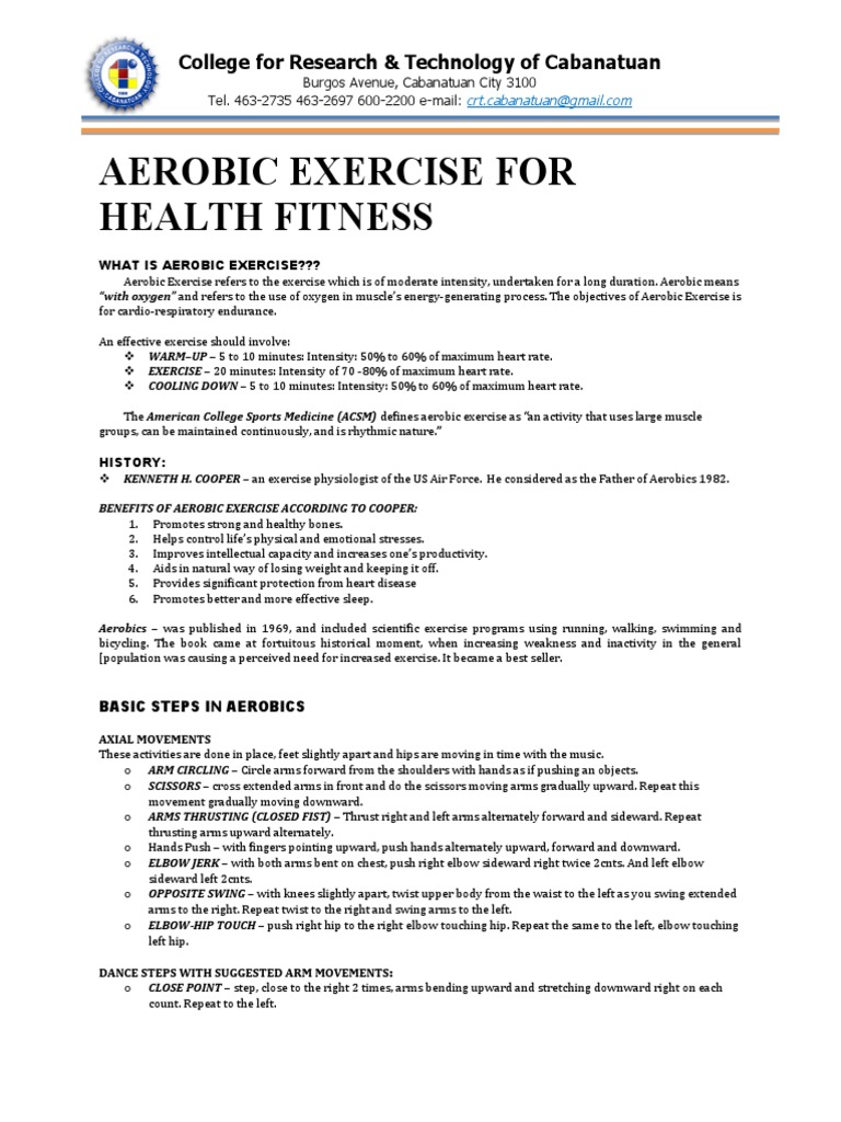 PE01 Handout AEROBIC EXERCISE FOR HEALTH FITNESS | PDF | Aerobic ...