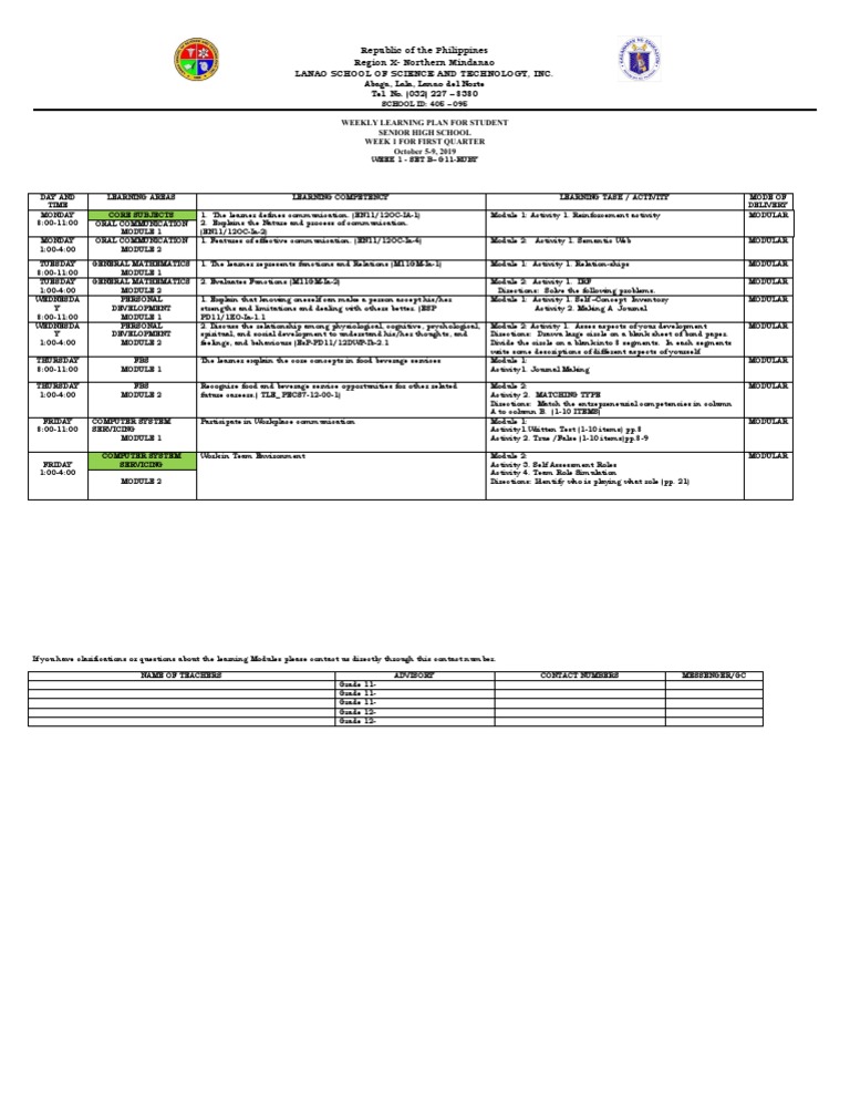 Weekly-Home-Plan WEEK1 | PDF | Modularity | Learning