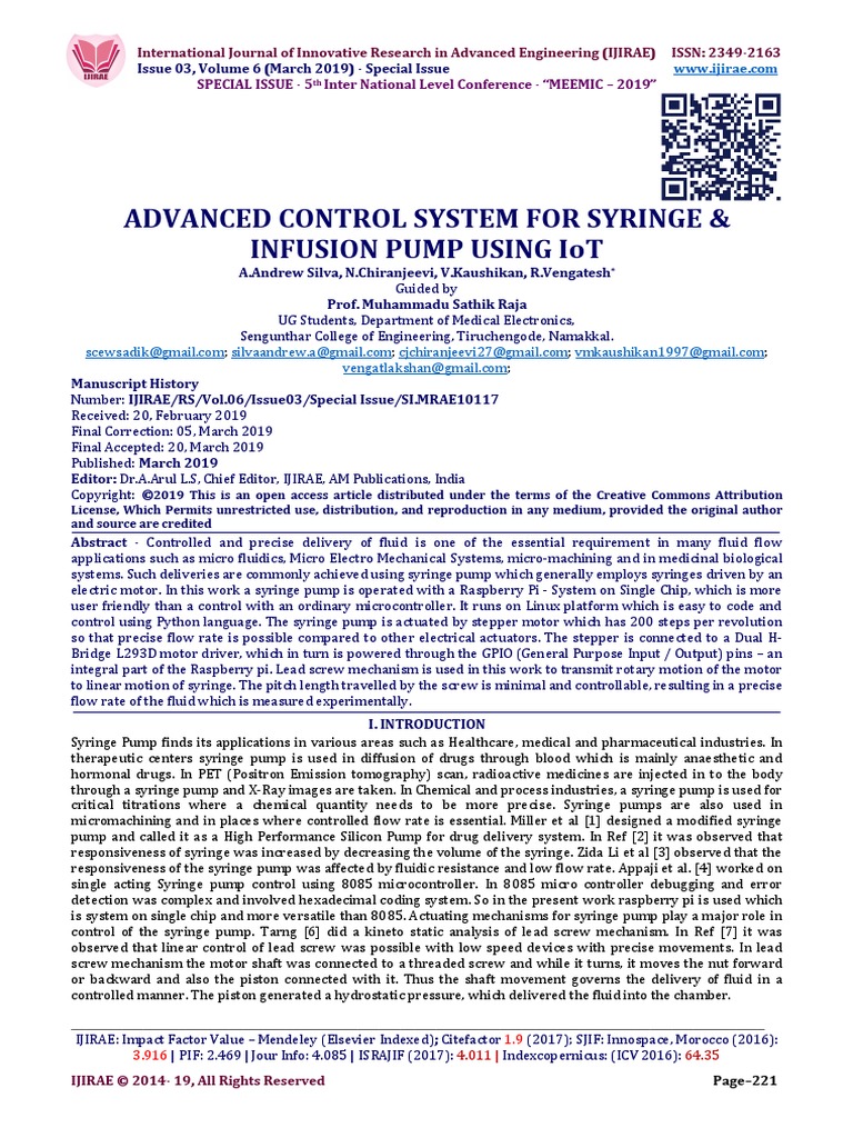 Advanced Control System For Syringe & Infusion Pump Using Iot | PDF ...