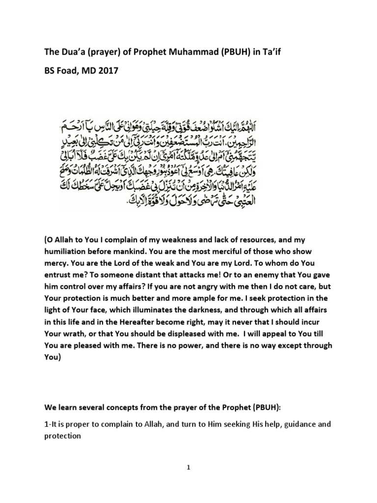 The Dua 'A (Prayer) of Prophet Muhammad (PBUH) in Ta'if BS Foad, MD ...