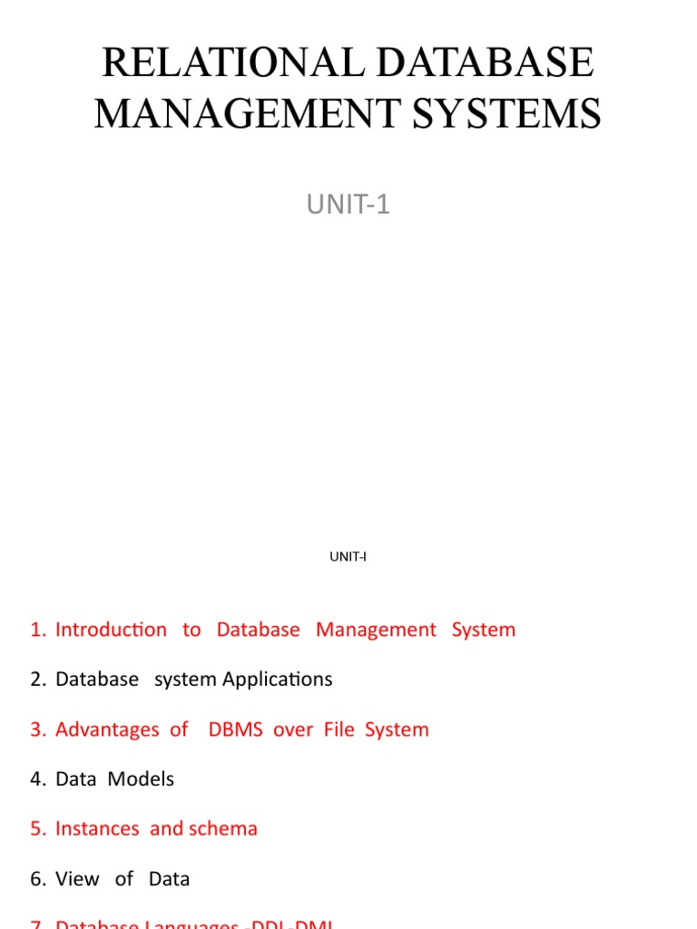 Relational Database Management Systems Unit 1 Download Free Pdf