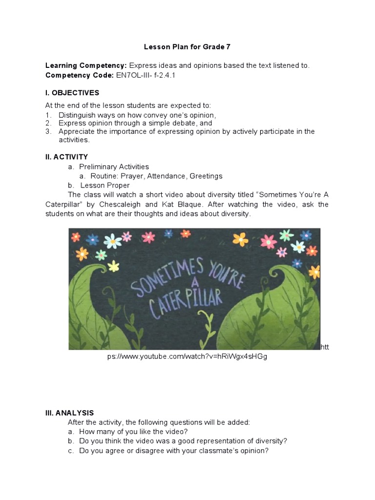 Grade 7 Lesson Plan | PDF | Neuropsychological Assessment | Cognitive ...