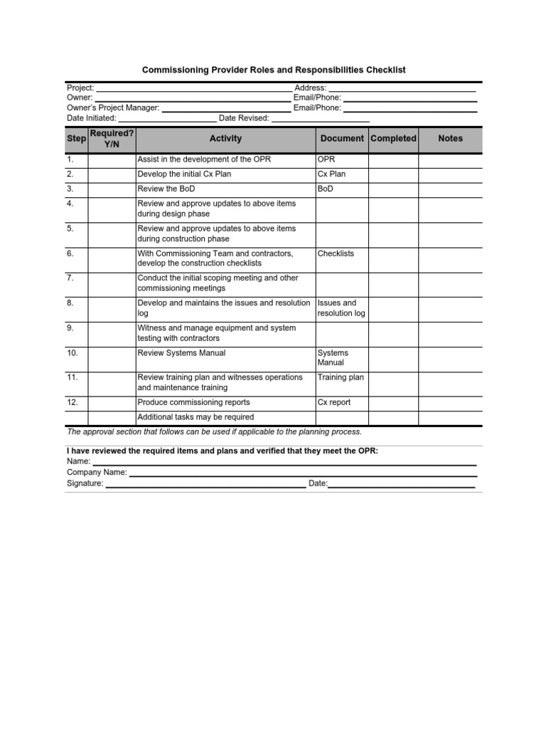 Commissioning Team Responsibilities Checklist | PDF | Computing ...