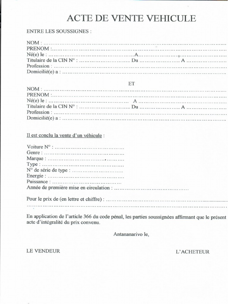 Acte Vente Vehicule | PDF